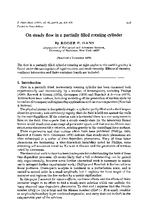(PDF) On steady flow in a partially filled rotating cylinder