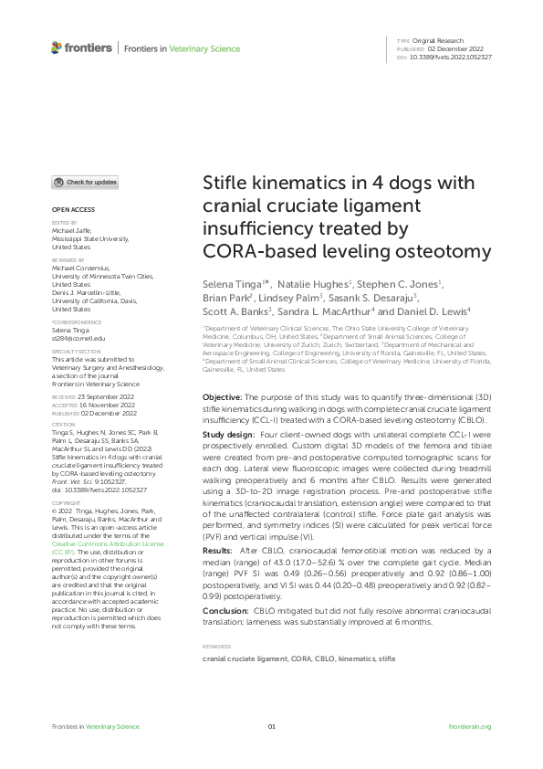 (PDF) Stifle kinematics in 4 dogs with cranial cruciate ligament ...