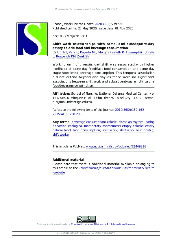 (PDF) Shift work relationships with same- and subsequent-day empty ...