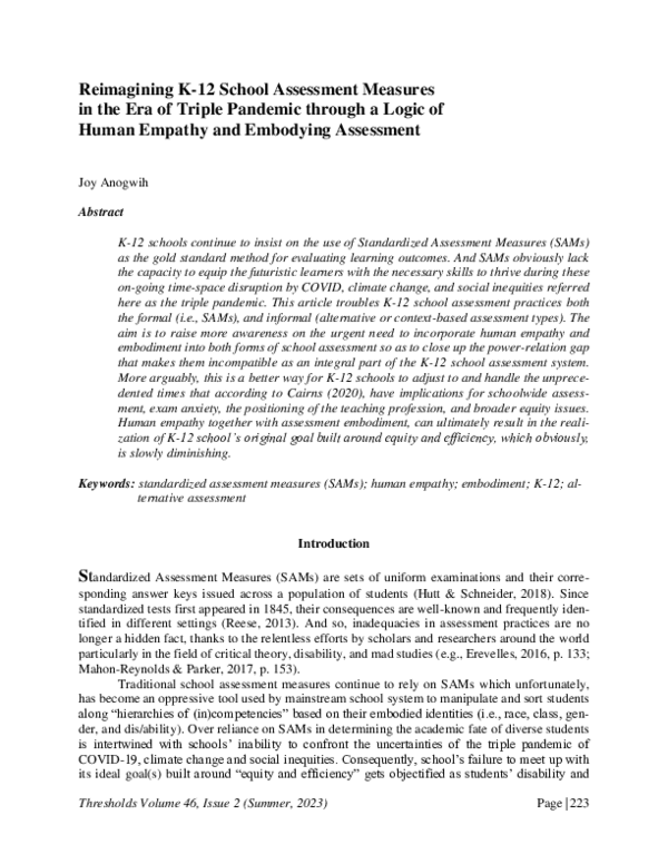 (PDF) Reimagining K-12 Assessment through Empathy and Equity