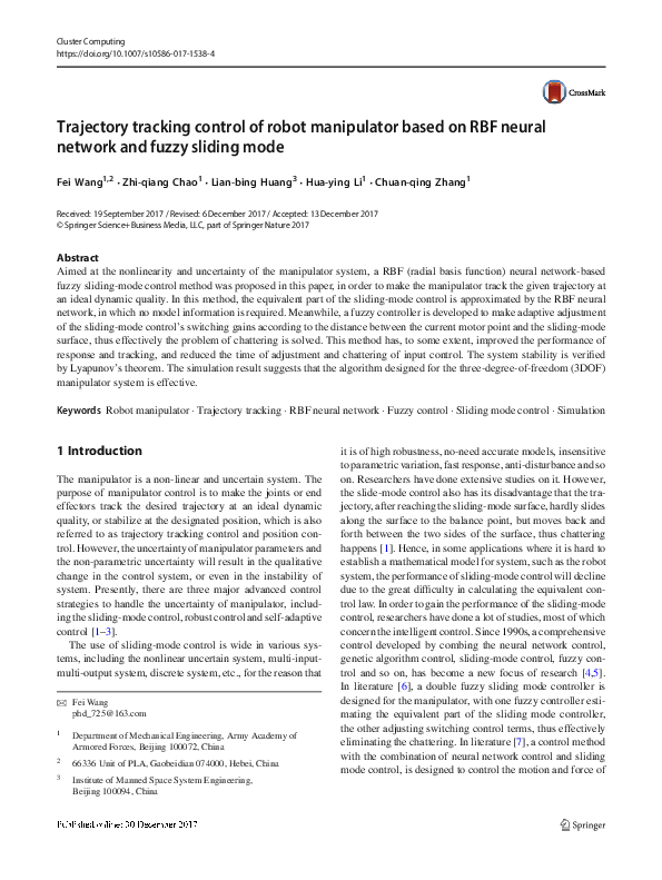 Pdf Trajectory Tracking Control Of Robot Manipulators Using A Neural Network Based Torque 