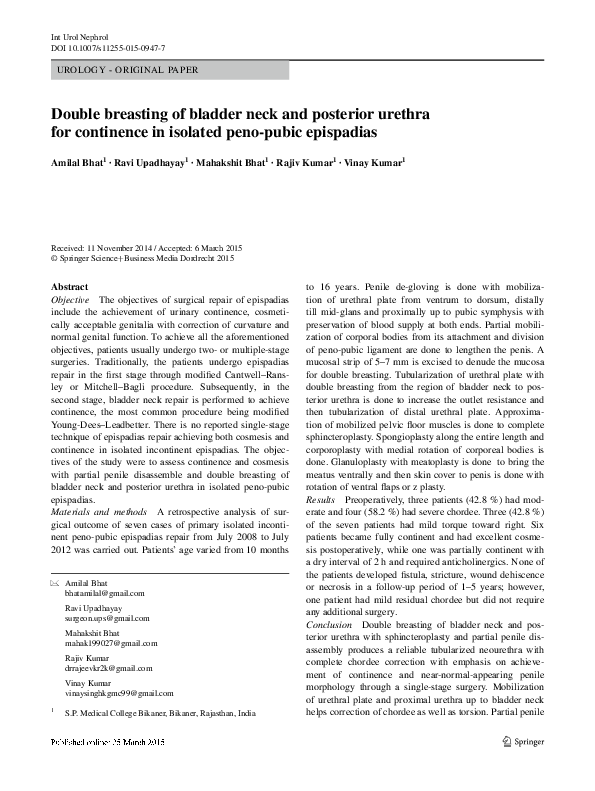 (PDF) Double breasting of bladder neck and posterior urethra for ...