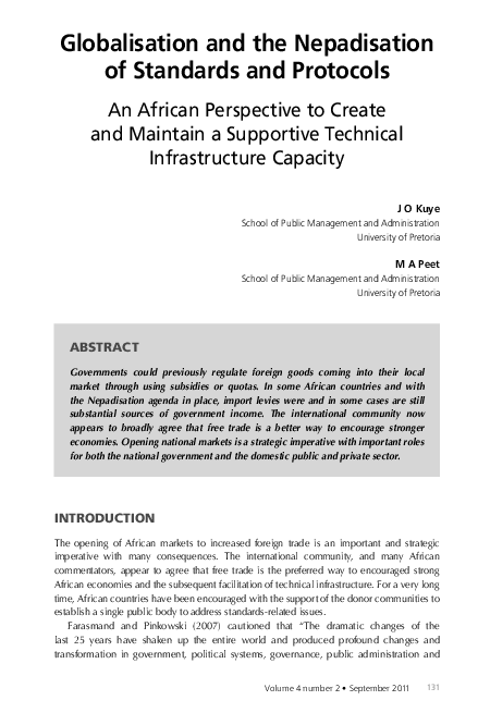 (PDF) Globalisation and the Nepadisation of standards and protocols : an African perspective to ...