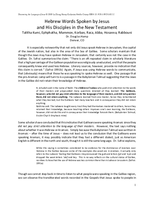 (PDF) Hebrew Words Spoken by Jesus and His Disciples Talitha Kumi ...