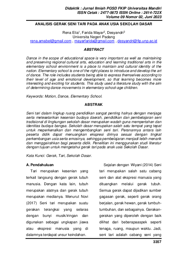 (PDF) Analisis Gerak Seni Tari Pada Anak Usia Sekolah Dasar