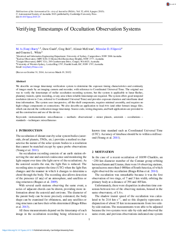 (PDF) Verifying Timestamps of Occultation Observation Systems
