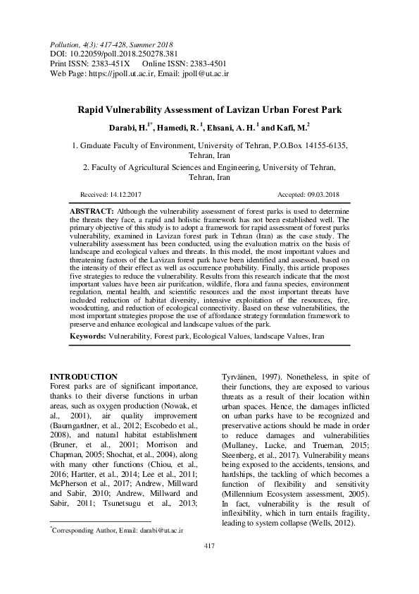 (PDF) Rapid Vulnerability Assessment of Lavizan Urban Forest Park