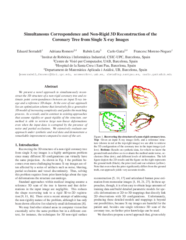 (PDF) Simultaneous correspondence and non-rigid 3D reconstruction of the coronary tree from ...