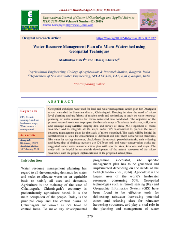 (PDF) Water Resource Management Plan of a Micro-Watershed using ...