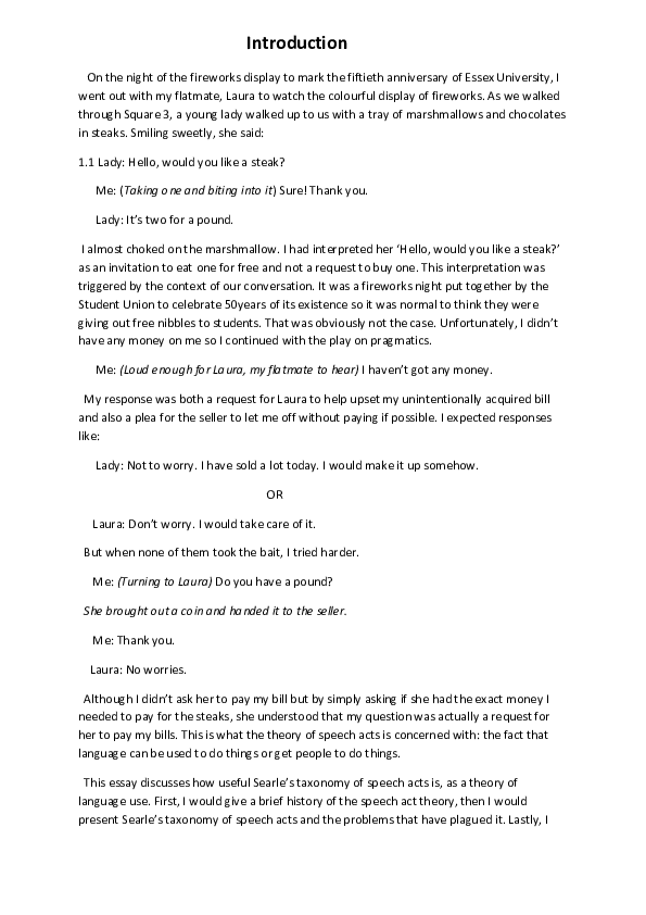 (PDF) Searle's Taxonomy of Speech Acts