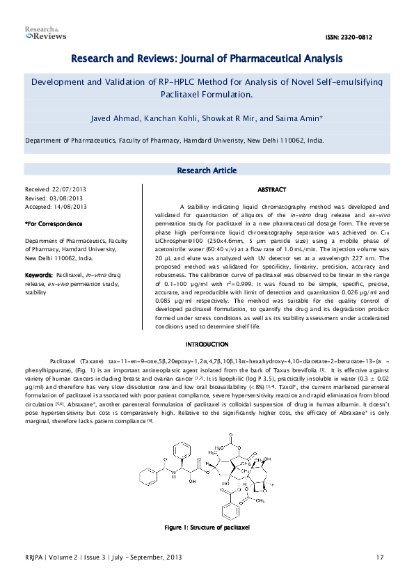 Pdf Rp Hplc Method For Metformin And Pioglitazone