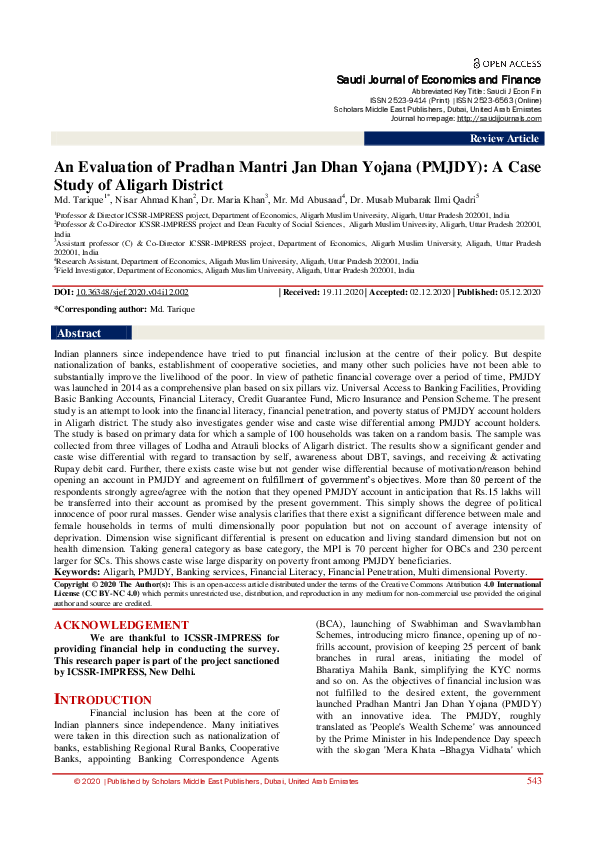(PDF) An Evaluation of Pradhan Mantri Jan Dhan Yojana (PMJDY): A Case ...