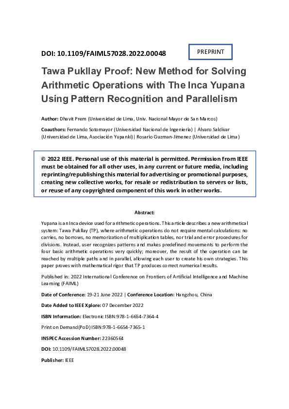 (PDF) Tawa Pukllay Proof: New Method for Solving Arithmetic Operations ...