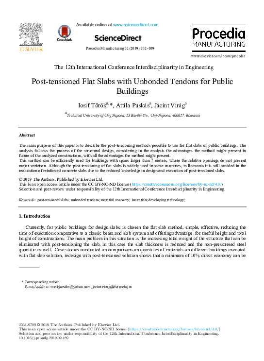 (PDF) Post-tensioned Flat Slabs with Unbonded Tendons for Public Buildings