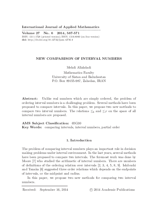 (PDF) New Comparison of Interval Numbers