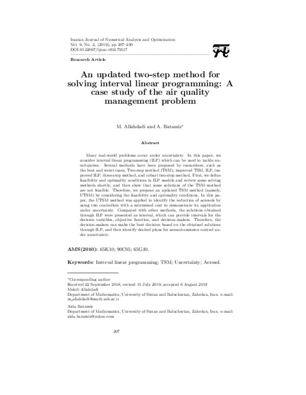 (PDF) An updated two-step method for solving interval linear programming: A case study of the ...