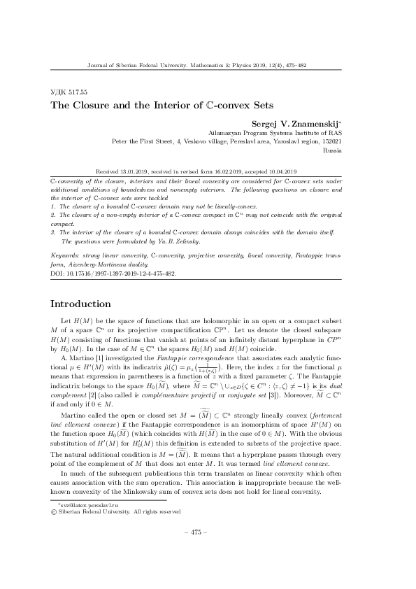 (PDF) The Closure and the Interior of C-convex Sets | Сергей Знаменский - Academia.edu