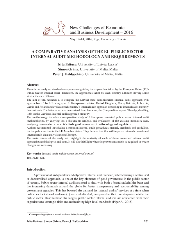 (PDF) A comparative analysis of the EU public sector internal audit methodology and requirements ...