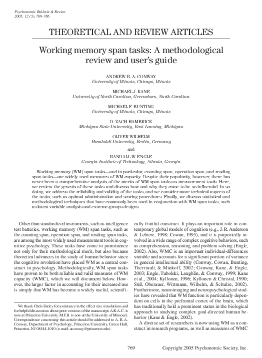(PDF) Working memory span tasks: A methodological review and user’s guide