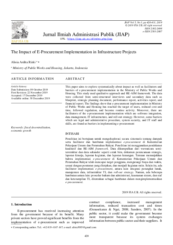 (PDF) The Impact of E-Procurement Implementation in Infrastructure Projects