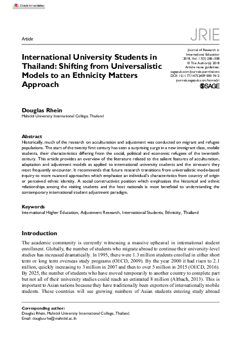 (PDF) International University Students in Thailand: Shifting from ...