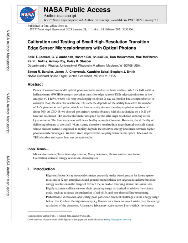 (PDF) Calibration and Testing of Small High-Resolution Transition Edge ...