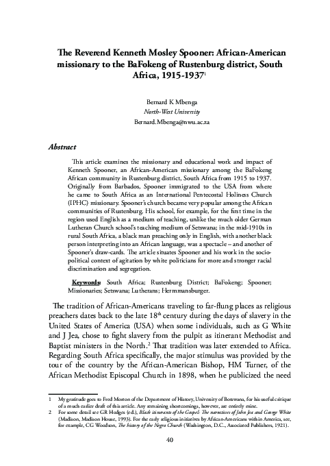 (PDF) The Reverend Kenneth Mosley Spooner: African-American missionary ...