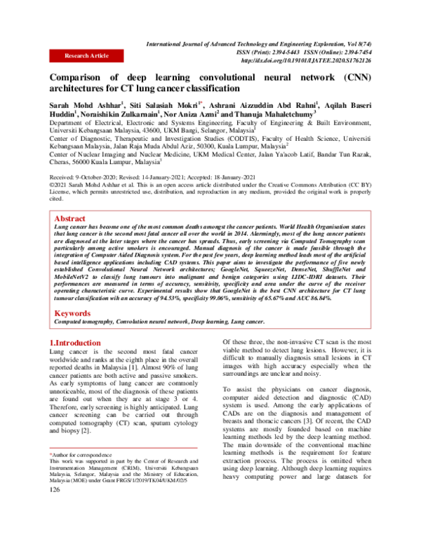 (PDF) Comparison of deep learning convolutional neural network (CNN) architectures for CT lung ...