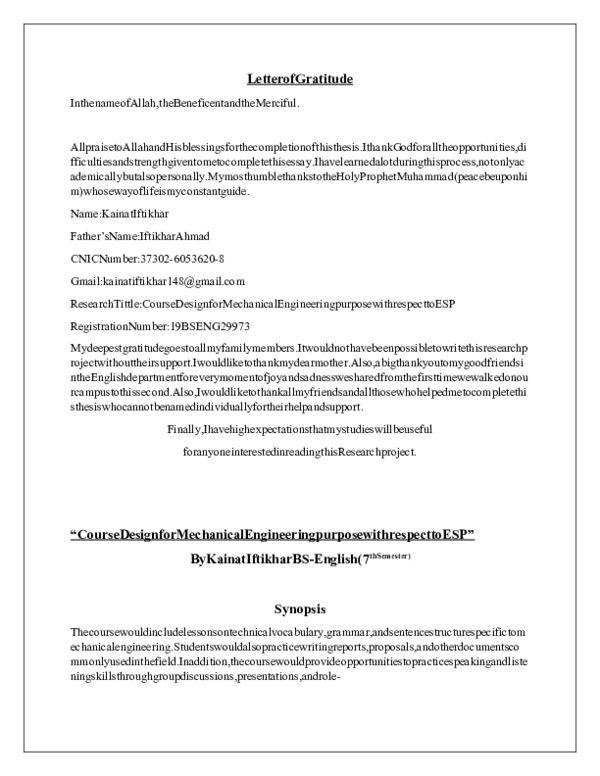(DOC) Course design for Mechanical Engineering students with respect to ESP