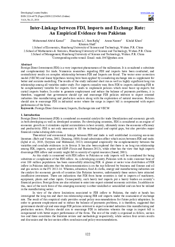 (PDF) Inter-Linkage between FDI, Imports and Exchange Rate: An ...