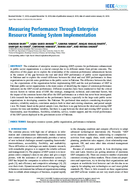 (PDF) Measuring Performance Through Enterprise Resource Planning System Implementation