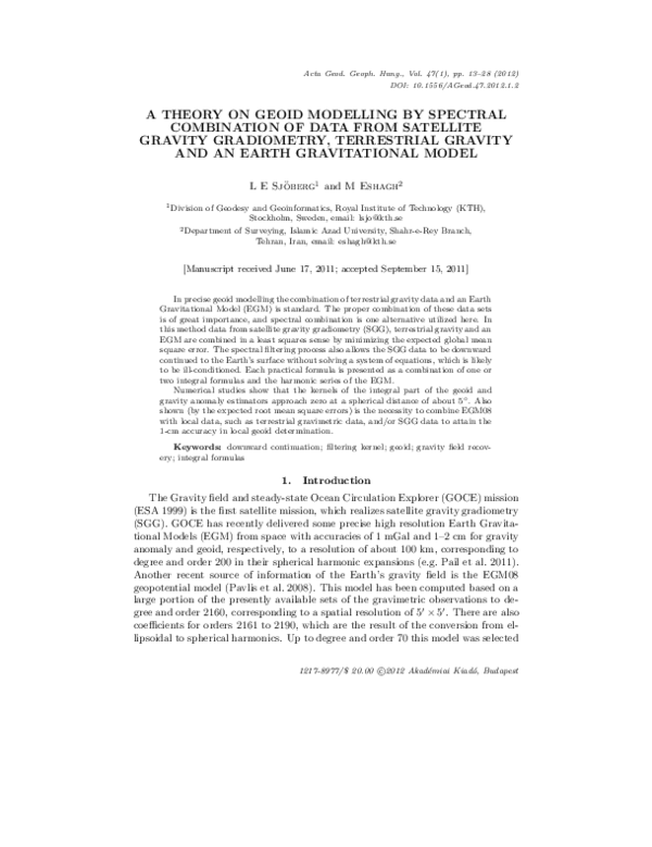 Pdf A Theory On Geoid Modelling By Spectral Combination Of Data From Satellite Gravity