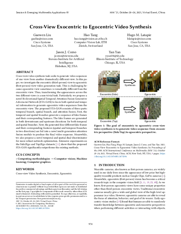 Pdf Cross View Exocentric To Egocentric Video Synthesis Hugo Latapie