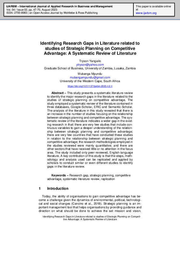 (PDF) Identifying Research Gaps in Literature related to studies of Strategic Planning on ...