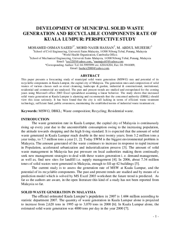 (PDF) Development Of Municipal Solid Waste Generation And Recyclable ...