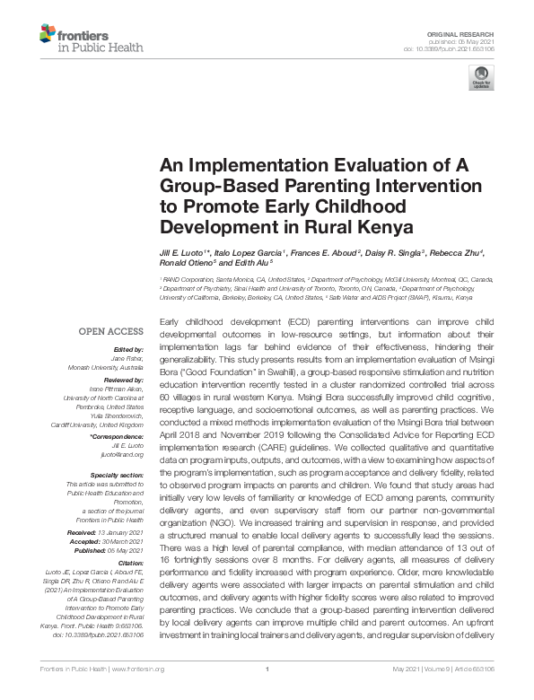 (PDF) An Implementation Evaluation of A Group-Based Parenting ...