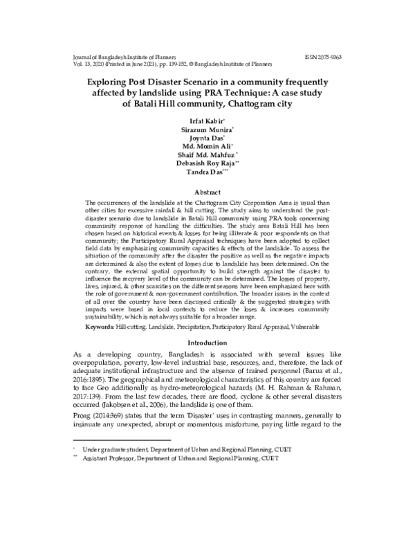 (PDF) Exploring Post Disaster Scenario in a community frequently ...