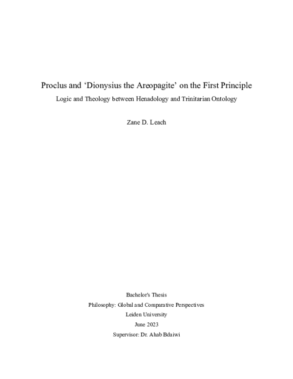 (PDF) Proclus and 'Dionysius the Areopagite' on the First Principle ...