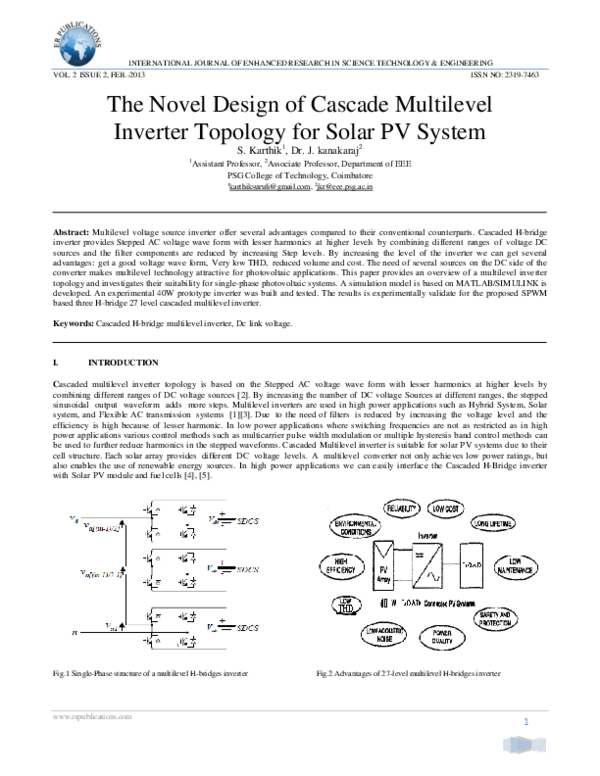 (PDF) The Novel Design of Cascade Multilevel Inverter Topology for Solar PV System