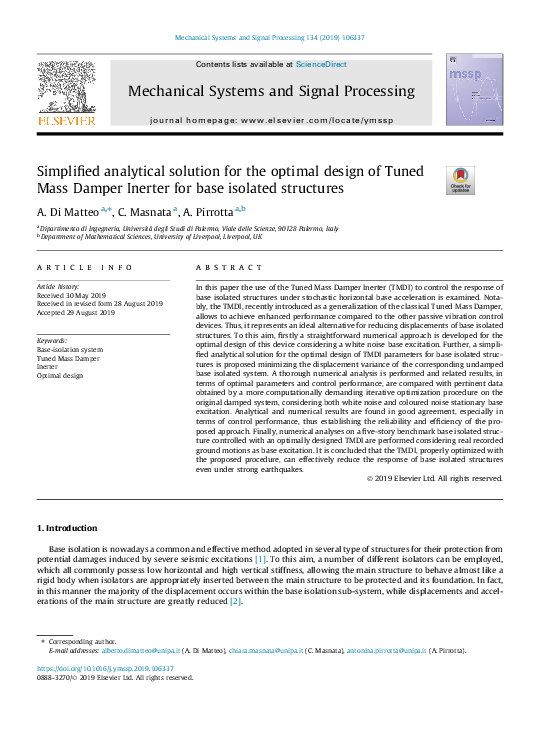 (PDF) Simplified analytical solution for the optimal design of Tuned Mass Damper Inerter for ...