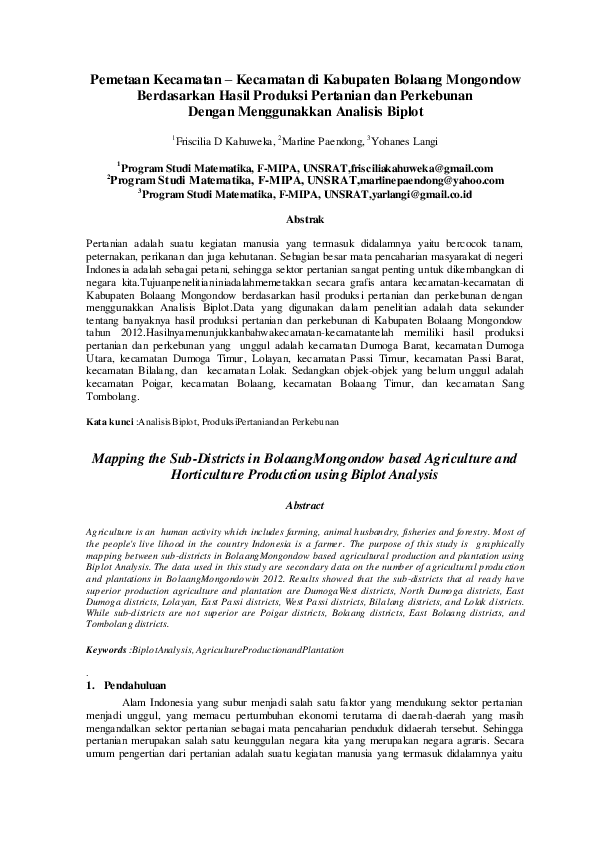 (PDF) Pemetaan Kecamatan – Kecamatan di Kabupaten Bolaang Mongondow ...