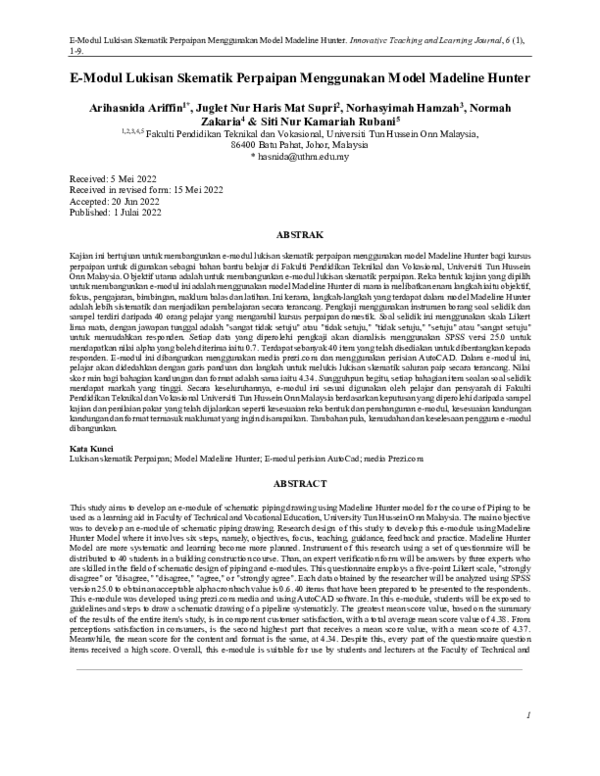 (PDF) E-Modul Lukisan Skematik Perpaipan Menggunakan Model Madeline Hunter