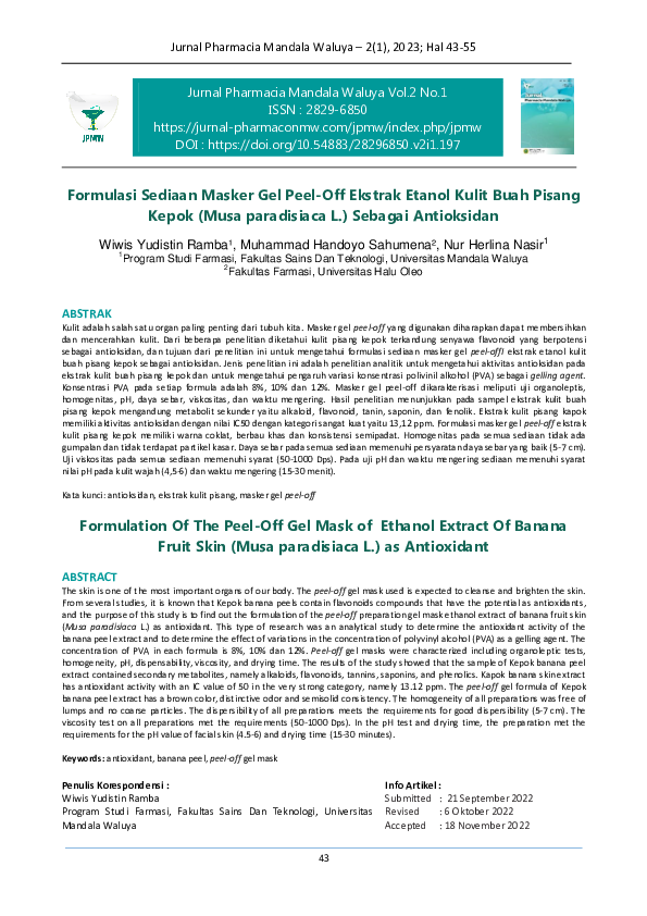 (PDF) Formulasi Sediaan Masker Gel Peel-Off Ekstrak Etanol Kulit Buah ...