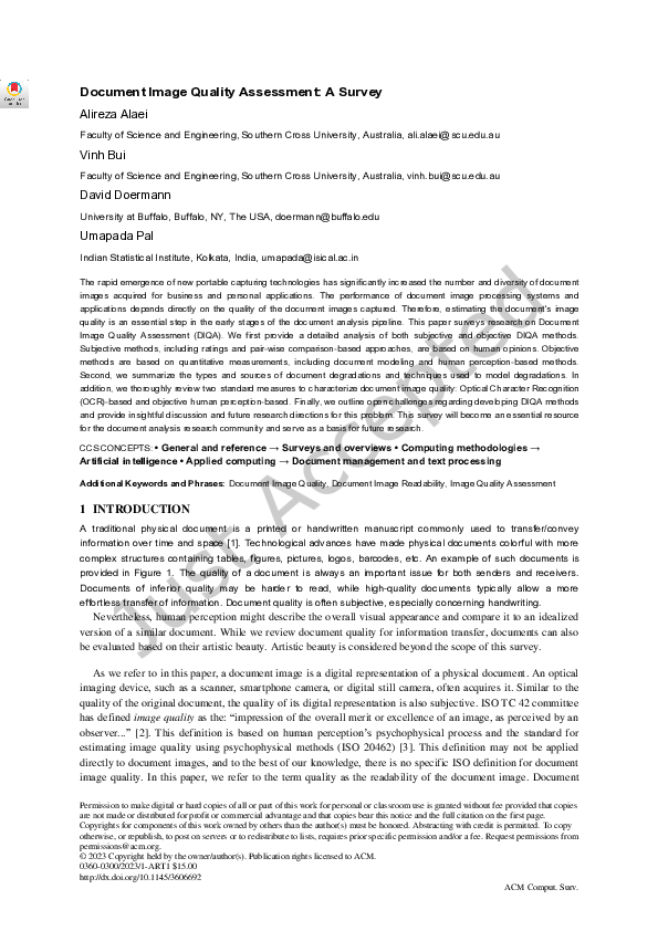 (PDF) Document Image Quality Assessment: A Survey