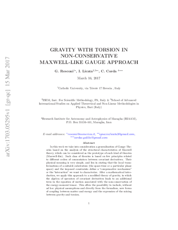 (PDF) Gravity with torsion in non-conservative Maxwell-like gauge approach