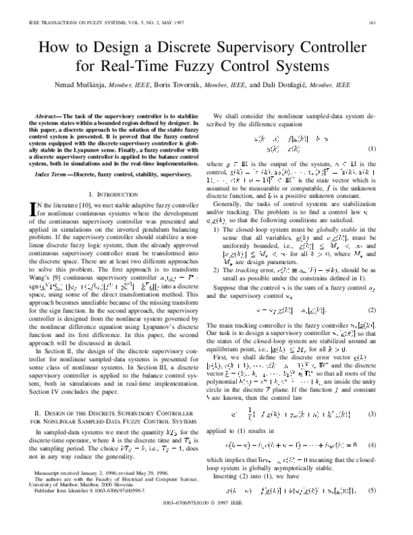 (PDF) How to design a discrete supervisory controller for real-time fuzzy control systems