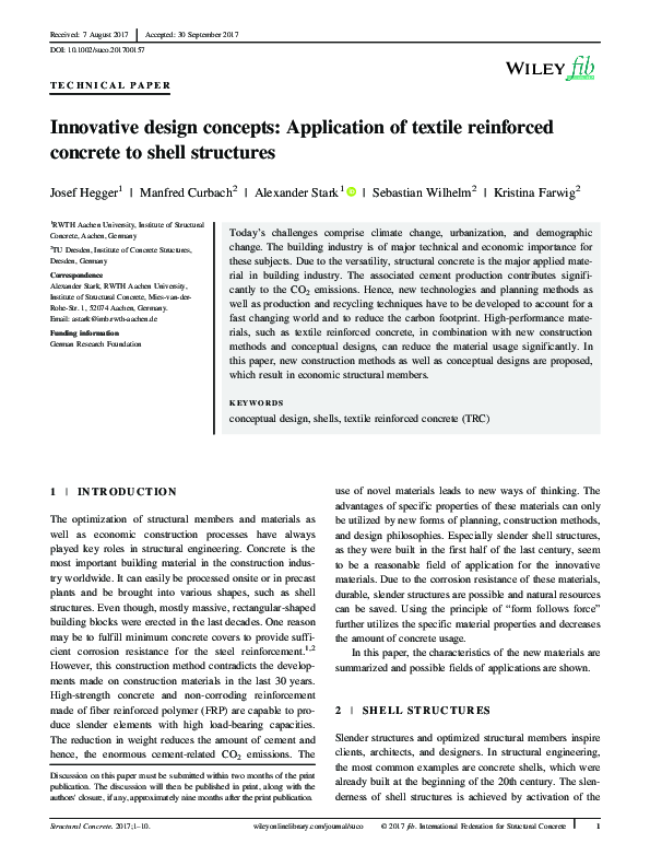 (PDF) Innovative design concepts: Application of textile reinforced concrete to shell structures