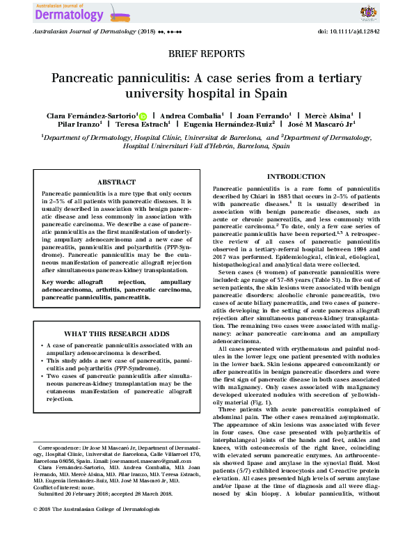 (PDF) Pancreatic panniculitis: A case series from a tertiary university hospital in Spain | Jose ...