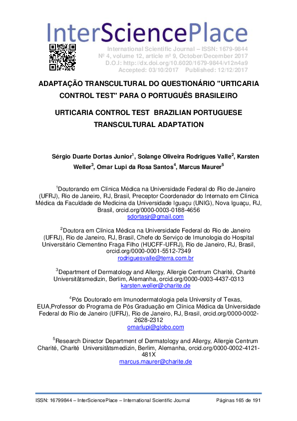(PDF) Adaptação Transcultural Do Questionário "Urticaria Control Test ...