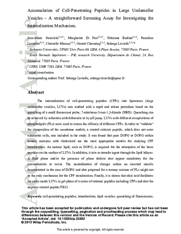(PDF) Accumulation of Cell-Penetrating Peptides in Large Unilamellar ...